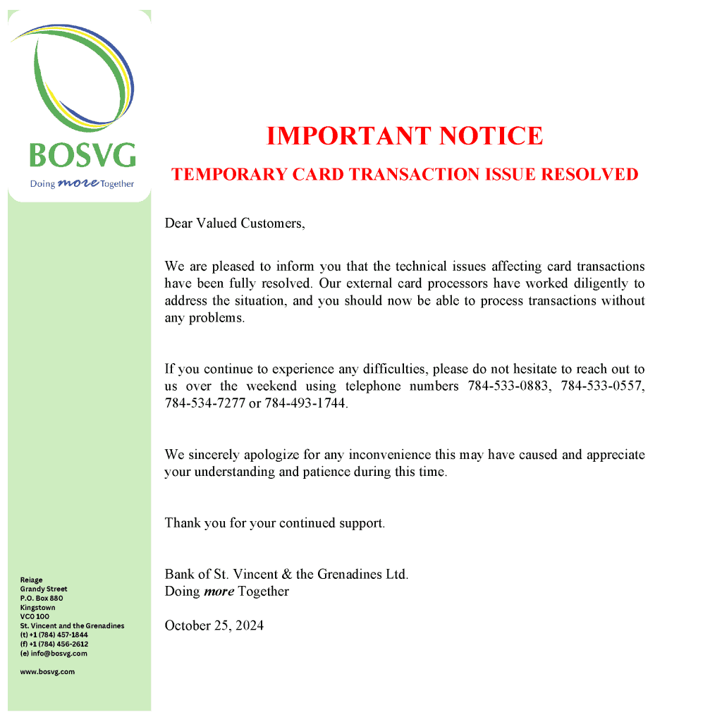 Bank of Saint Vincent & the Grenadines Debit Card - Bank of Saint ...