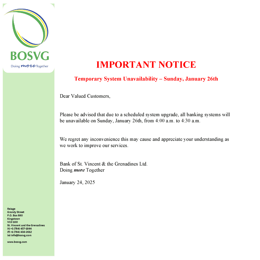 Bank of Saint Vincent & the Grenadines EXCHANGE BUREAU ARGYLE ...